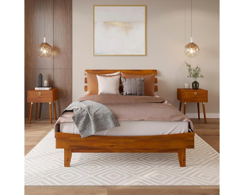 Acacia Wood Bed Frame: Mid-century Modern Platform Bed - Etsy