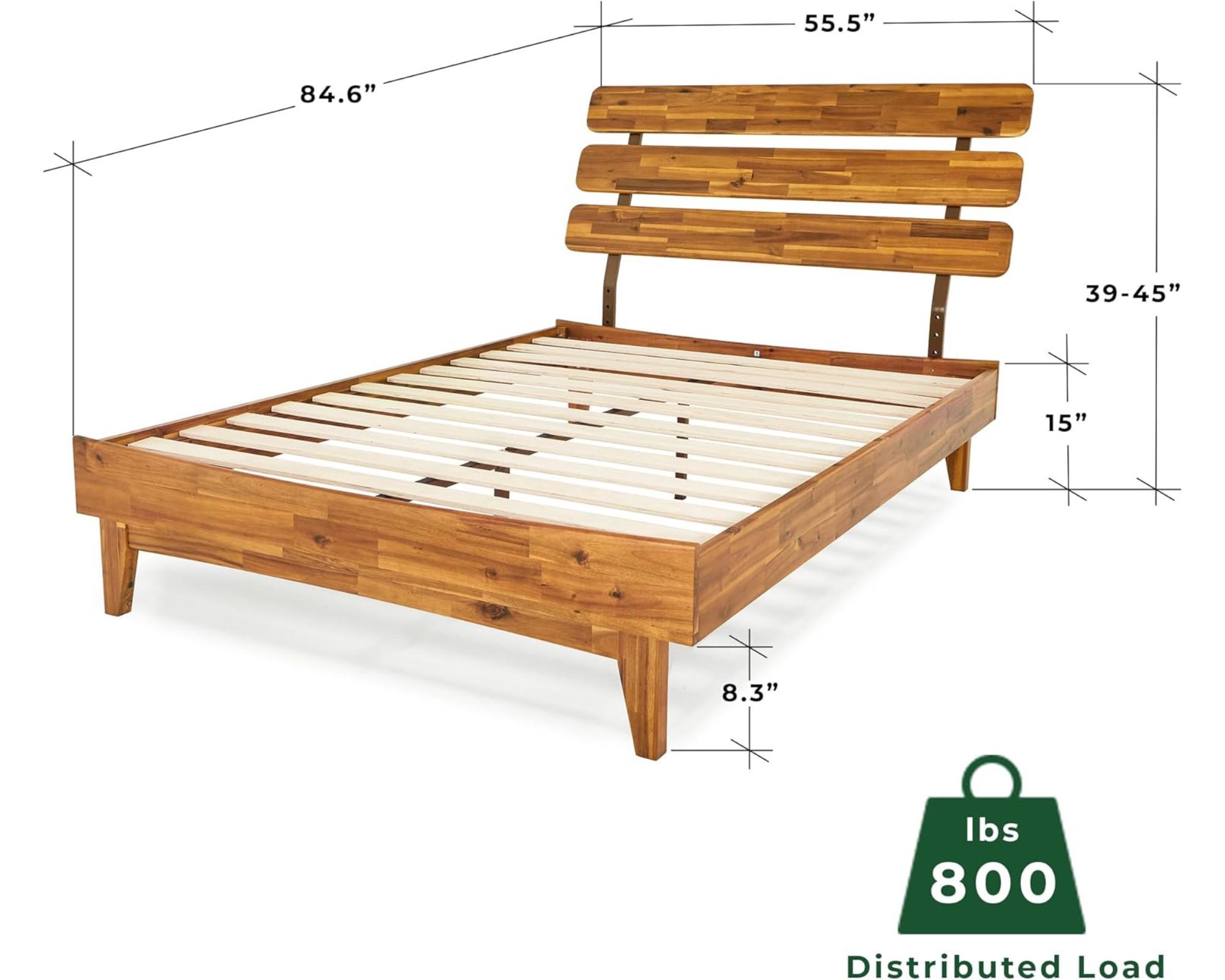Acacia Wood Bed Frame: Mid-century Modern Platform Bed - Etsy