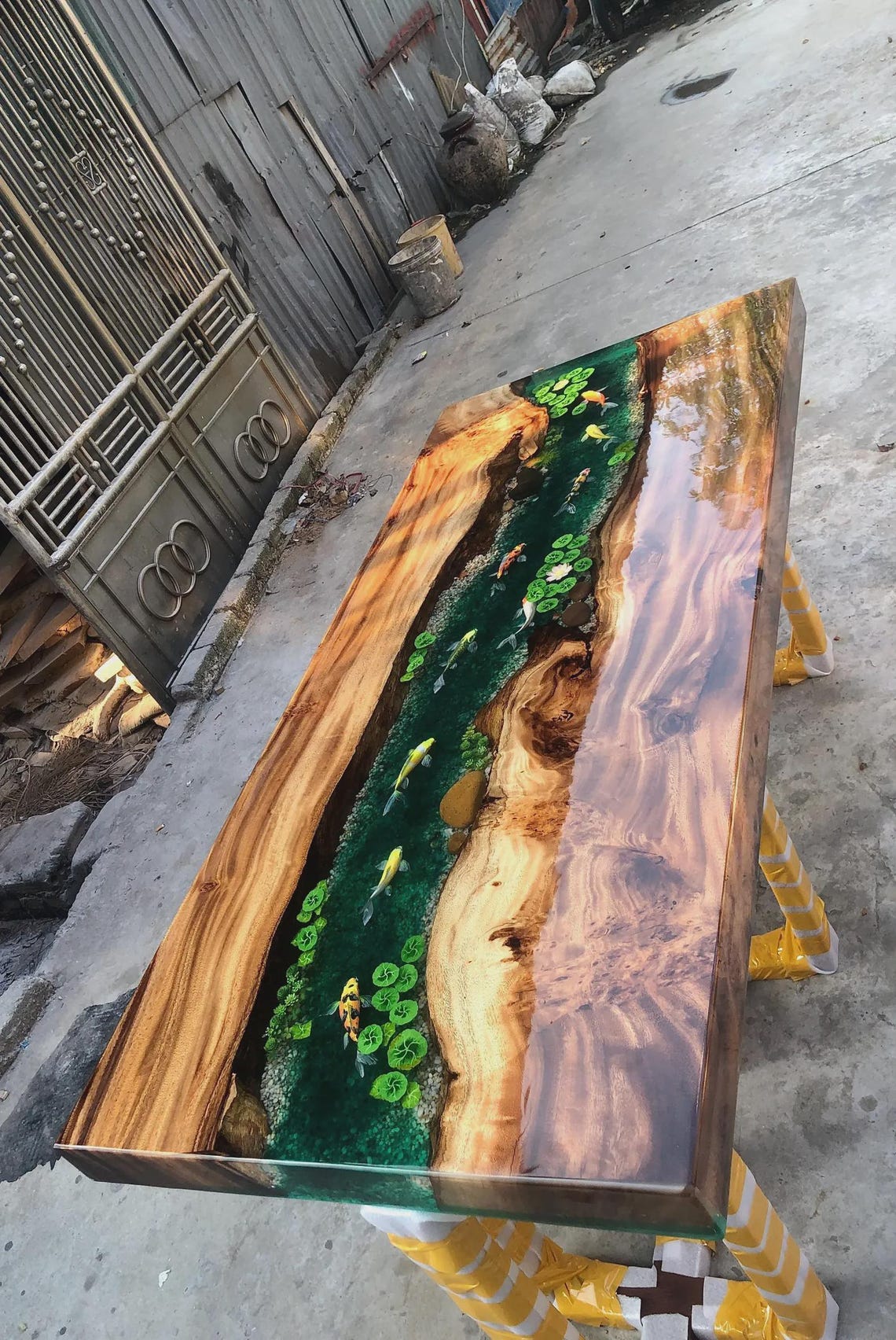 Koi Fish Epoxy Resin Table – Custom Live Edge Wood & Personalized ...