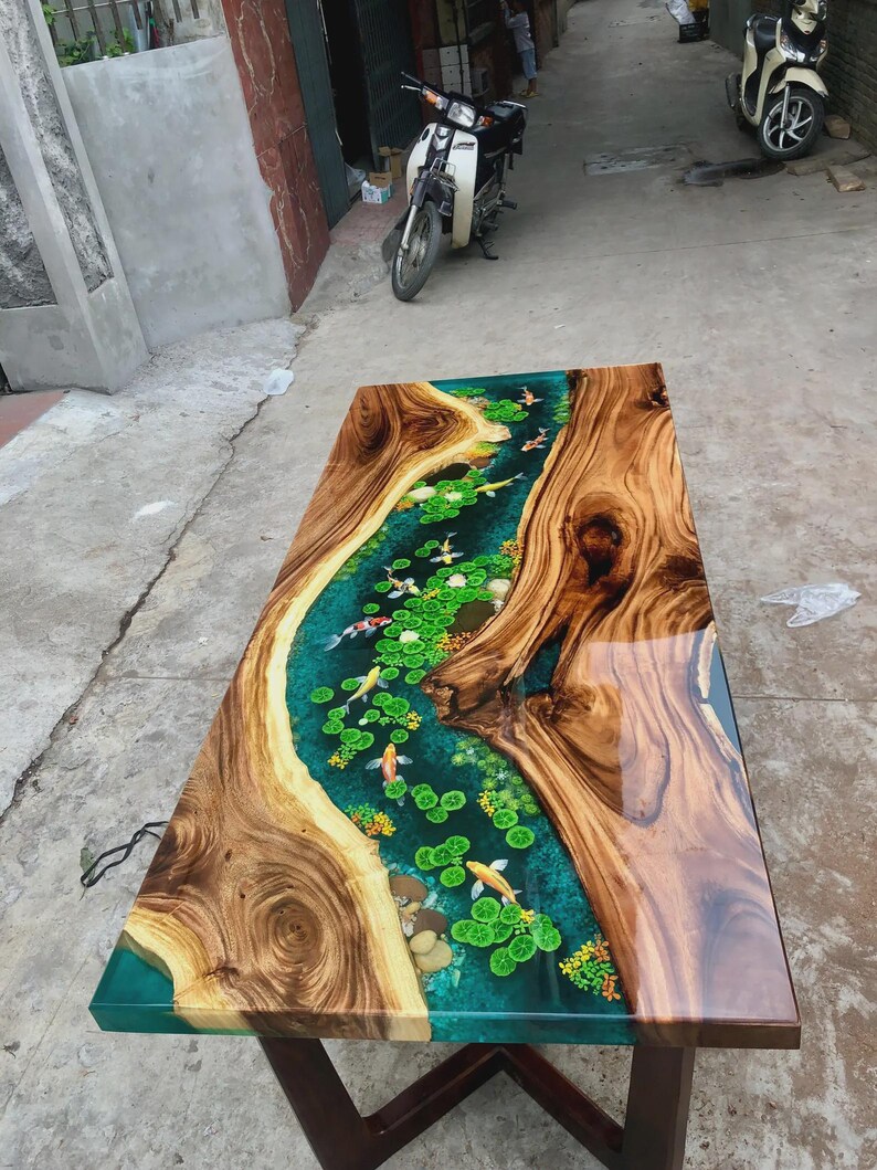 Koi Fish Epoxy Resin Table – Custom Live Edge Wood & Personalized ...