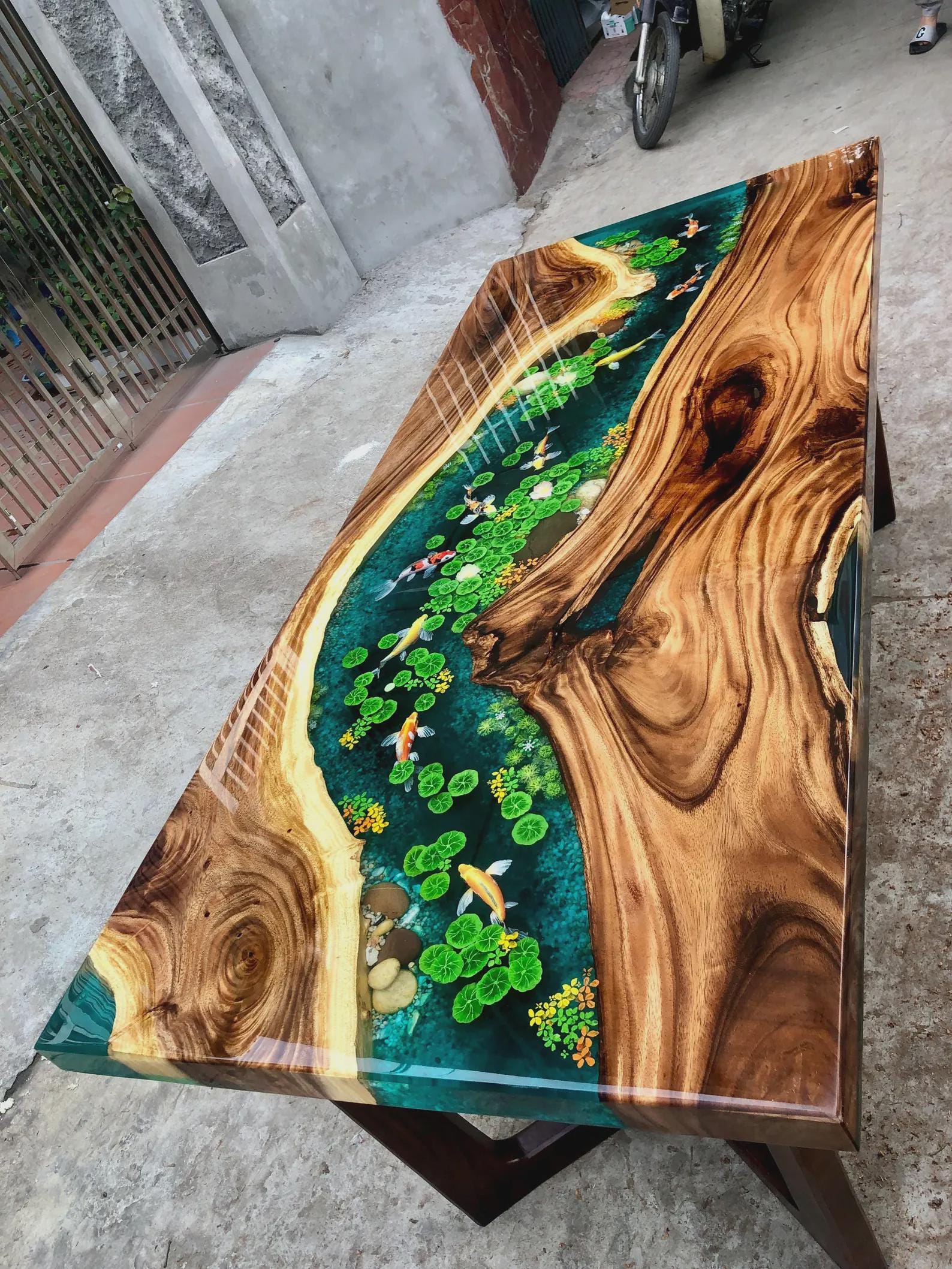 Koi Fish Epoxy Resin Table – Custom Live Edge Wood & Personalized ...