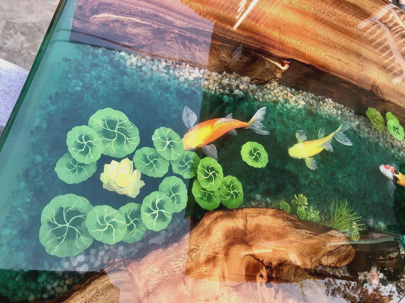 Koi Fish Epoxy Resin Table – Custom Live Edge Wood & Personalized ...