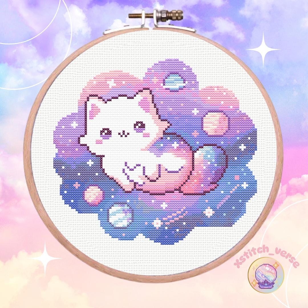 Galaxy Cat Cross Stitch Pattern – Pixel Art, Cat Lover Gift (digital ...