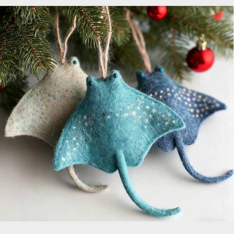 Ocean Creature Christmas Decor Felt Stingray Ornaments With Jute Rope ...