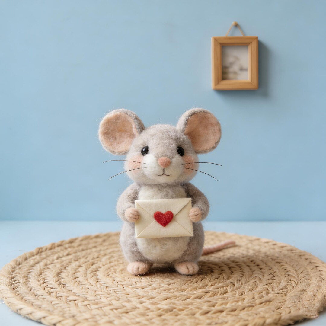 Felt Wool Mouse Sculpture Delivering Letter, Valentine's Day Gift ...