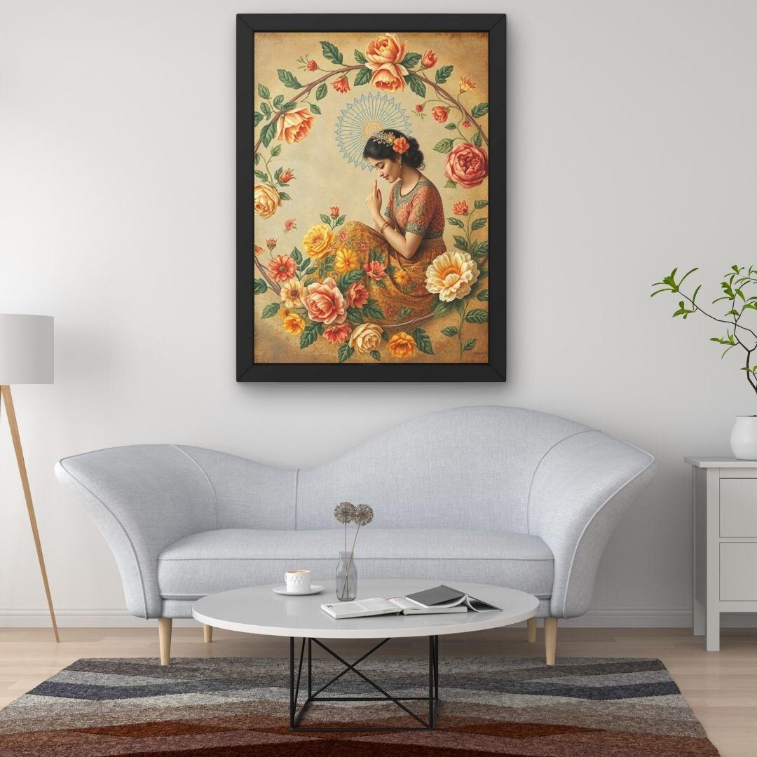 Traditional Indian Folk Woman Wall Art – Floral Ethnic Digital Download ...