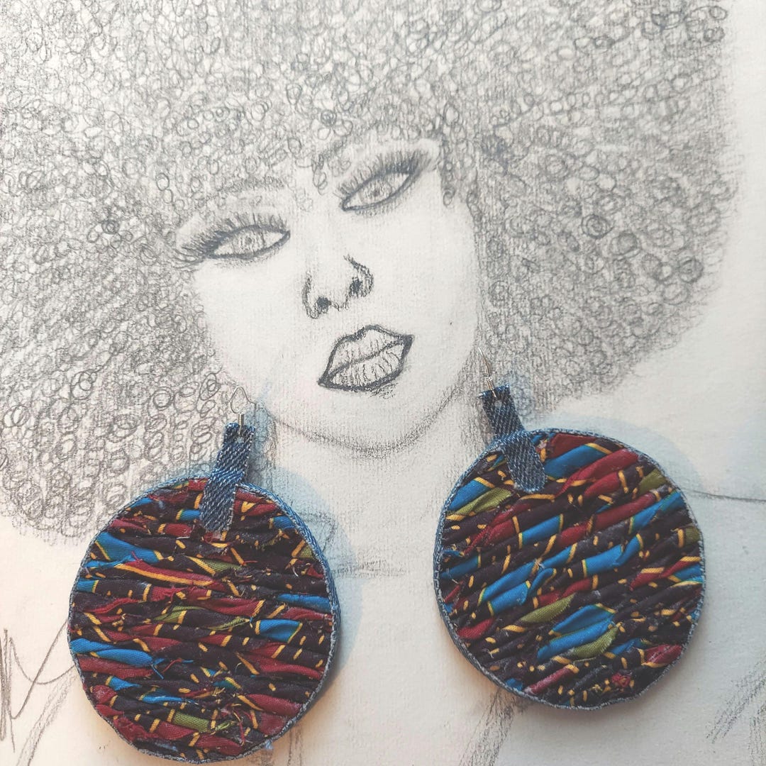 Fabric and Denim Hoop Earrings, Oversized Earrings, Statement Earrings ...