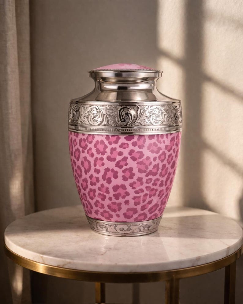 Pink Leopard Print Cremation Urn | Aluminium Adult Memorial Keepsake - Etsy