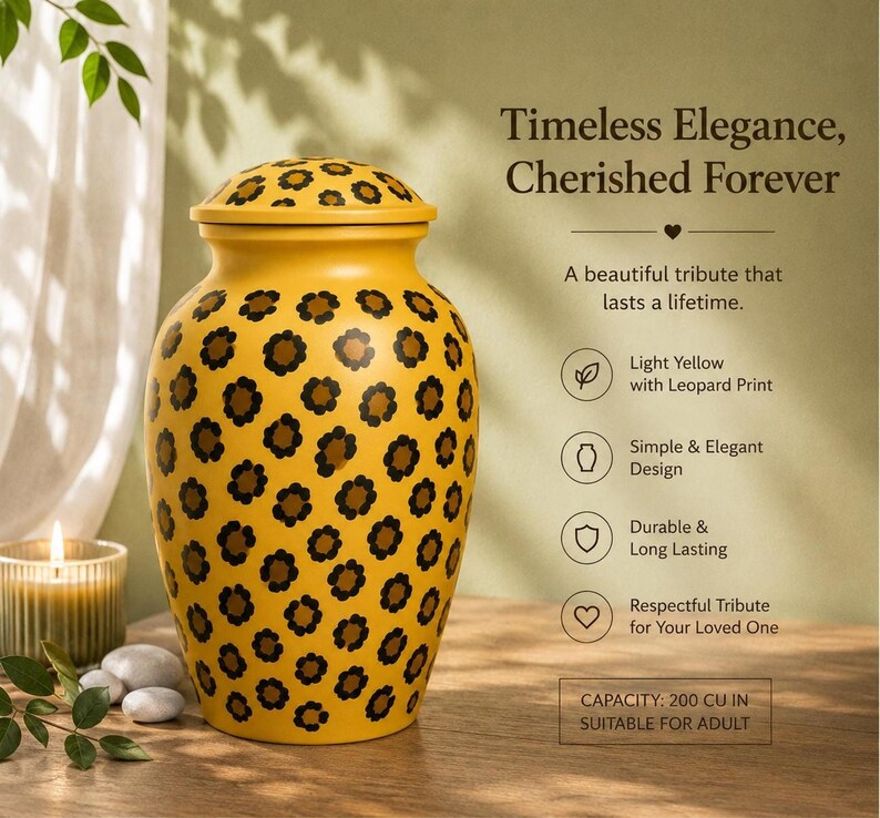 Leopard Print Cremation Urn for Human Ashes Adult, 10 Inch Memorial ...