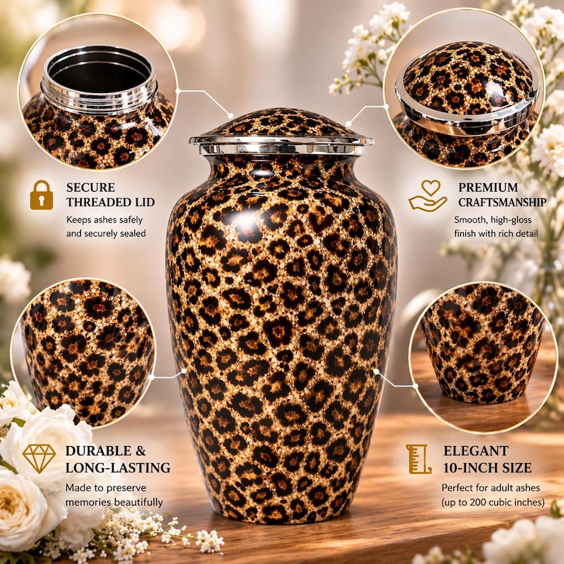 Leopard Print Urn, 10 Inch Cremation Urn, Secure Lid - Etsy