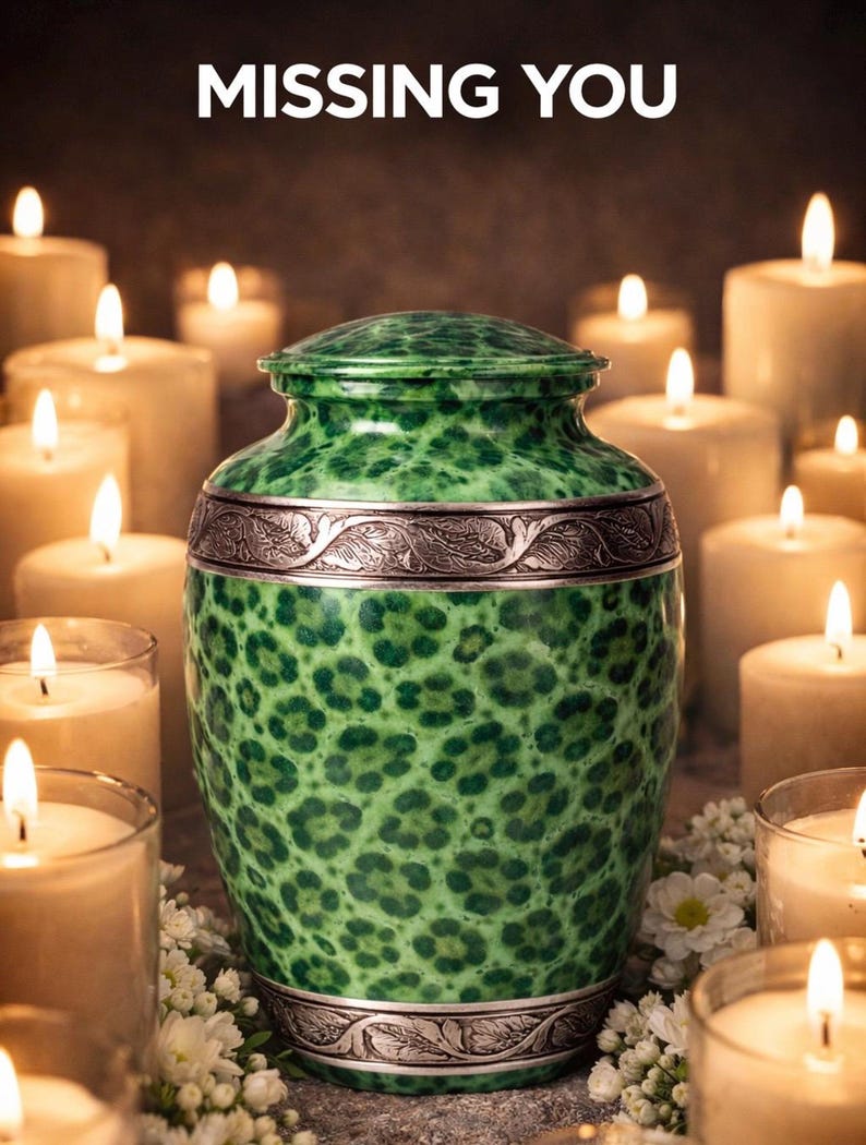 Green Leopard Print Cremation Urn for Human Ashes, Adult Memorial Urn ...