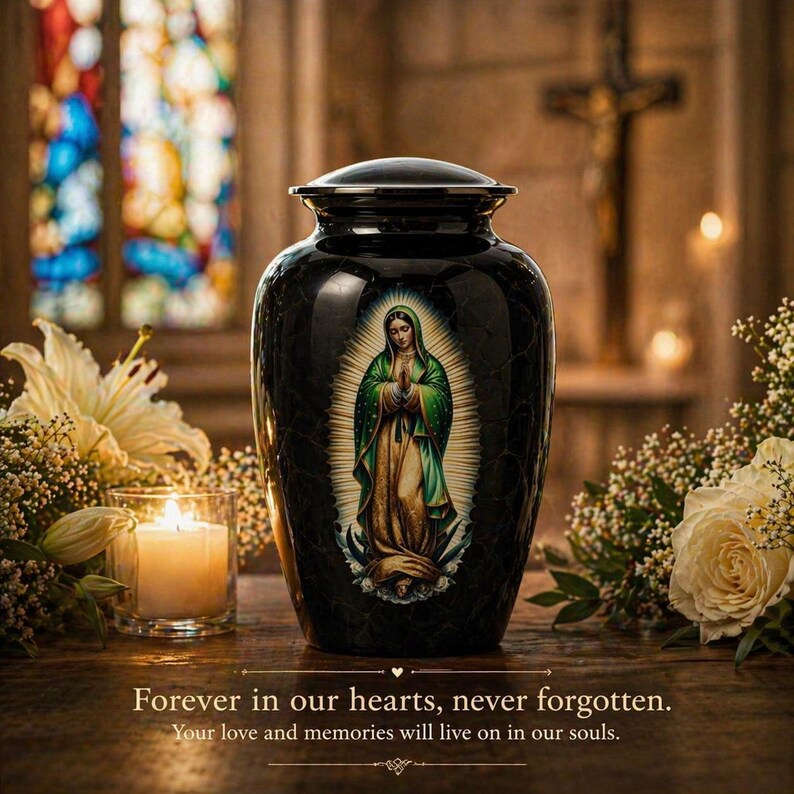 Our Lady of Guadalupe Urn, Virgin Mary Cremation Memorial, Adult Metal ...