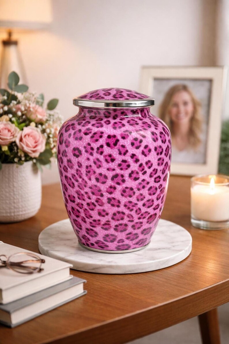 Cremation Urns Pink Leopard, 10 Inch Metal Holder for Ashes - Etsy