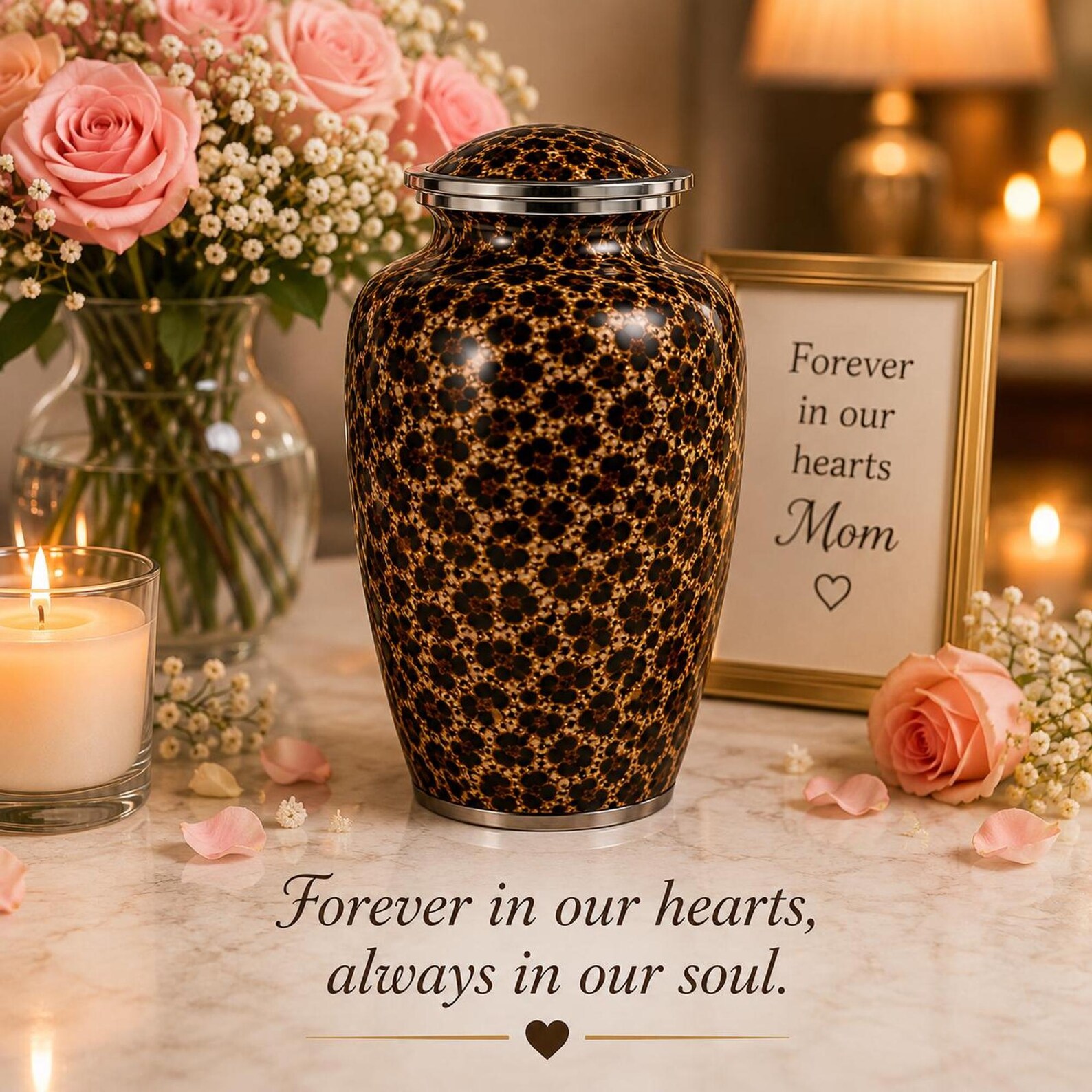 10 Inch Brown Leopard Print Urn for Human Ashes Adult, 220 Cubic Inches ...