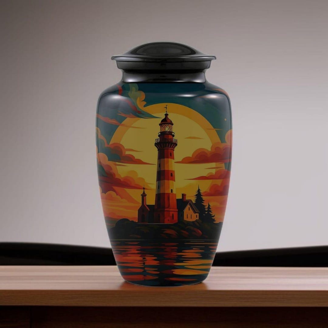 Sunset Lighthouse Cremation Urn for Ashes | Nautical Memorial Urn ...