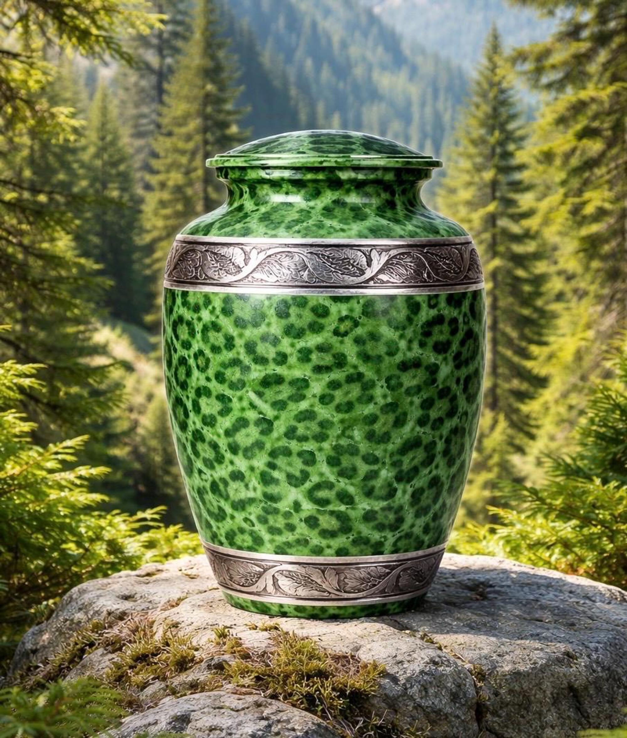 Green Leopard Print Cremation Urn for Human Ashes, Adult Memorial Urn ...
