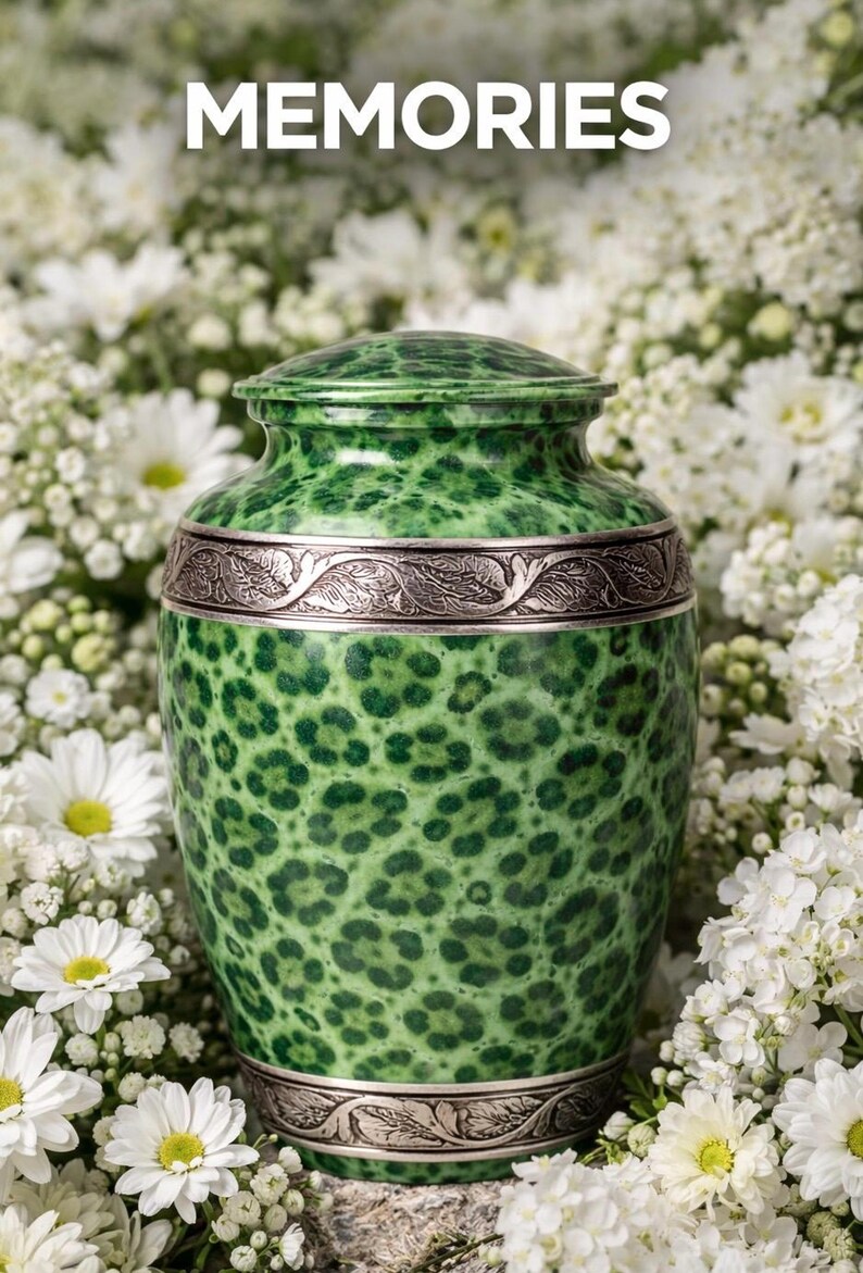 Green Leopard Print Cremation Urn for Human Ashes, Adult Memorial Urn ...
