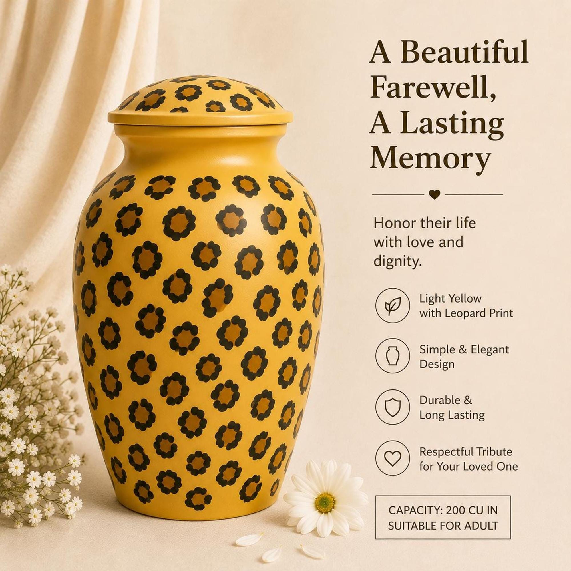 Leopard Print Cremation Urn for Human Ashes Adult, 10 Inch Memorial ...