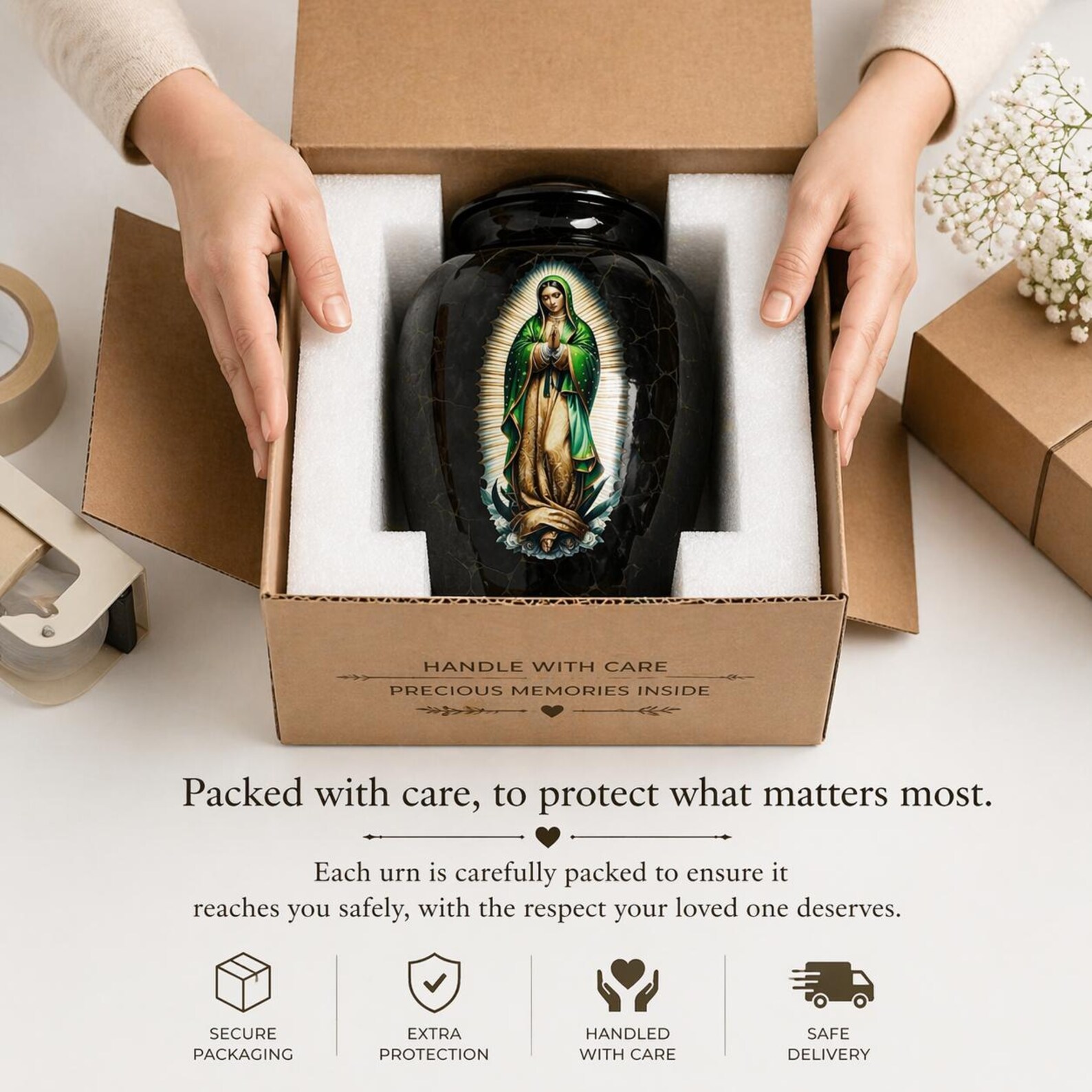 Our Lady of Guadalupe Urn, Virgin Mary Cremation Memorial, Adult Metal ...