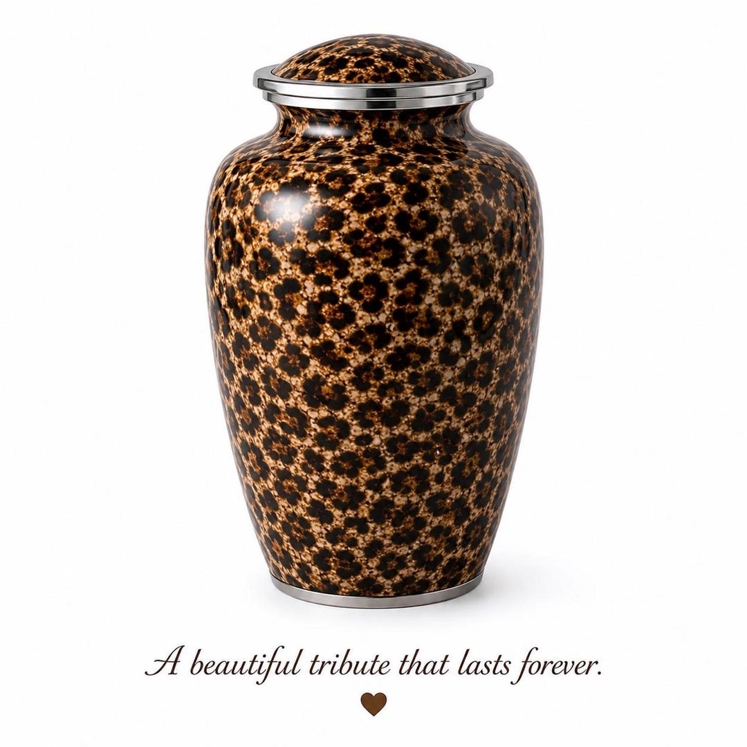 10 Inch Brown Leopard Print Urn for Human Ashes Adult, 220 Cubic Inches ...