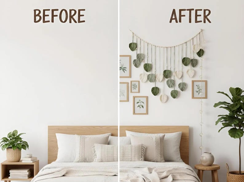 Handmade Macrame Leaf Wall Hanging Boho Woven Tapestry Natural Cotton ...