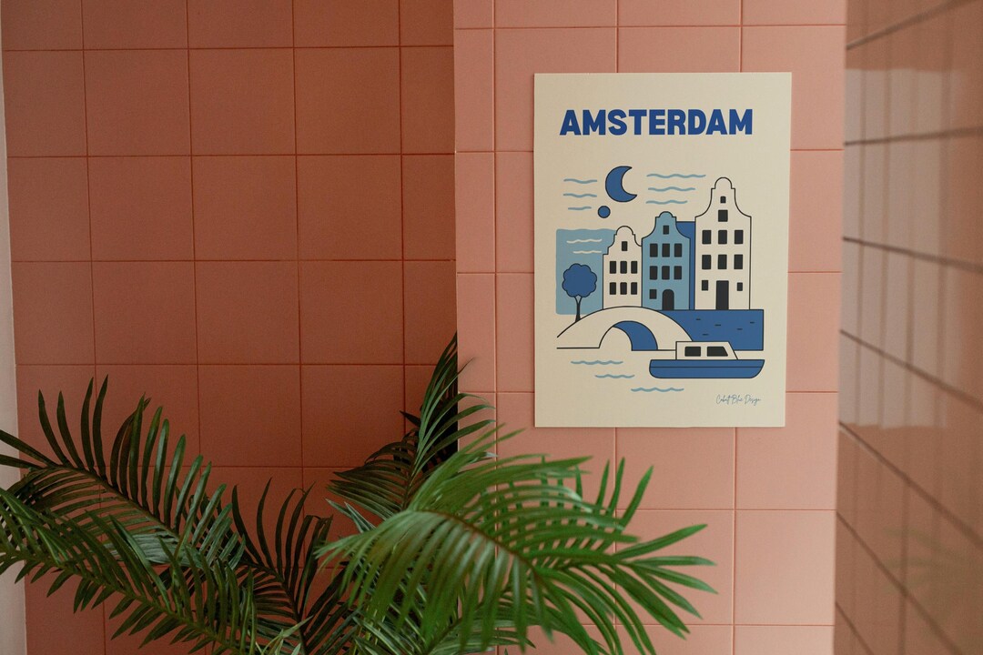 Amsterdam Travel Poster - Cobalt Blue Design - Etsy