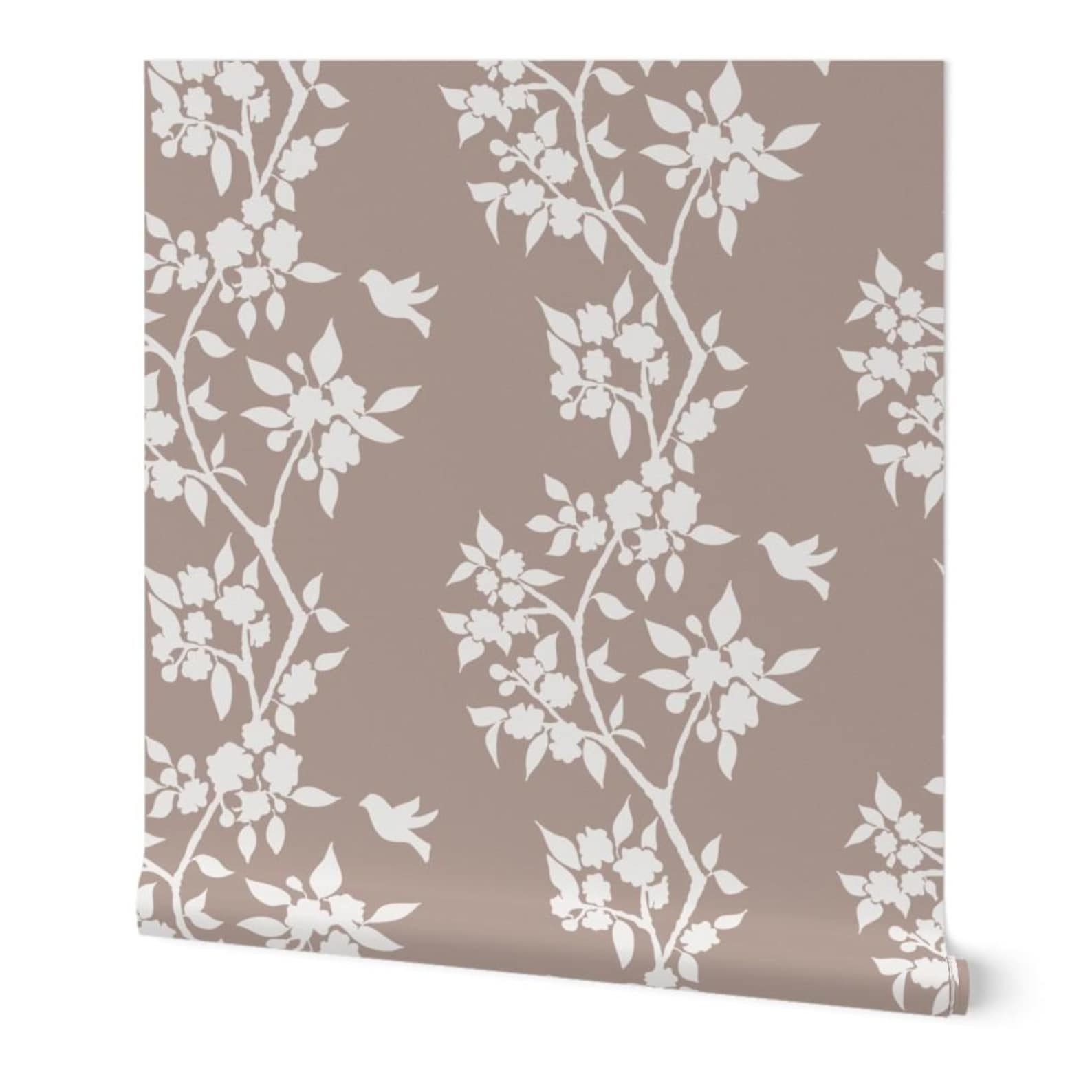 French Inspired Chinoiserie Wallpaper: Neutral Taupe Brown Botanical ...