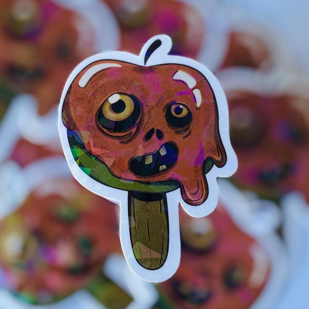 Holographic Halloween Poison Apple Sticker: Cracked Glass Vinyl Decal ...
