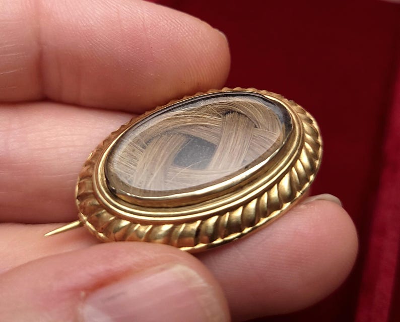 Antique Real Hair Mourning Brooch - Braided Hair in Gold Oval Pin - Etsy