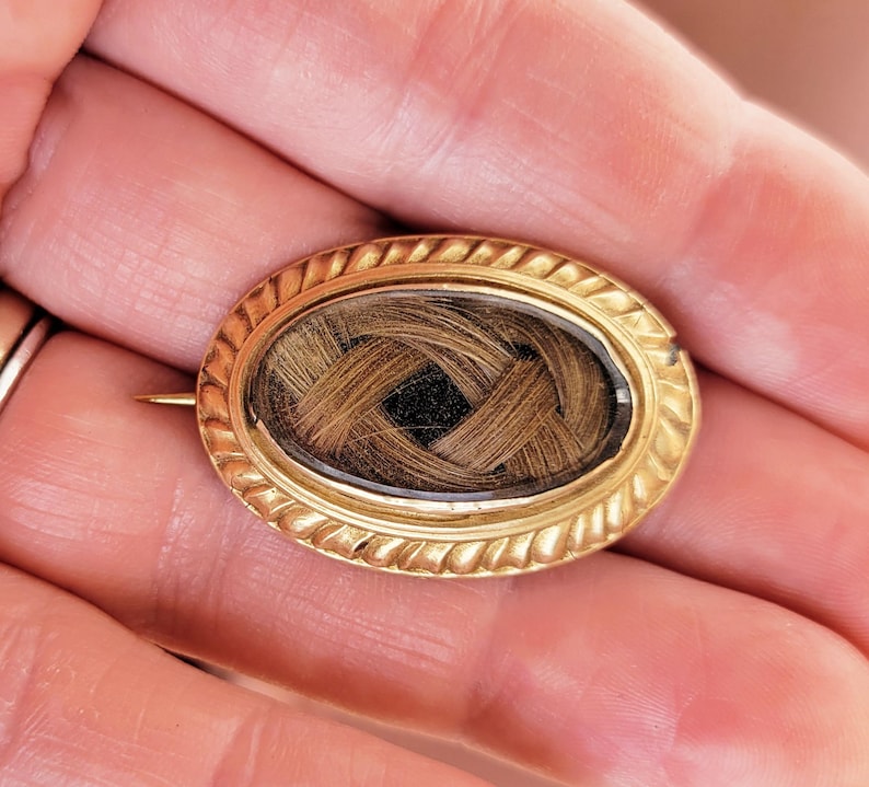 Antique Real Hair Mourning Brooch - Braided Hair in Gold Oval Pin - Etsy