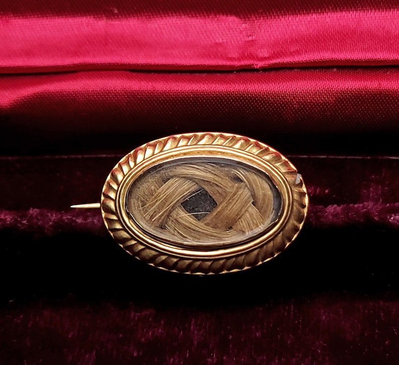 Antique Real Hair Mourning Brooch - Braided Hair in Gold Oval Pin - Etsy