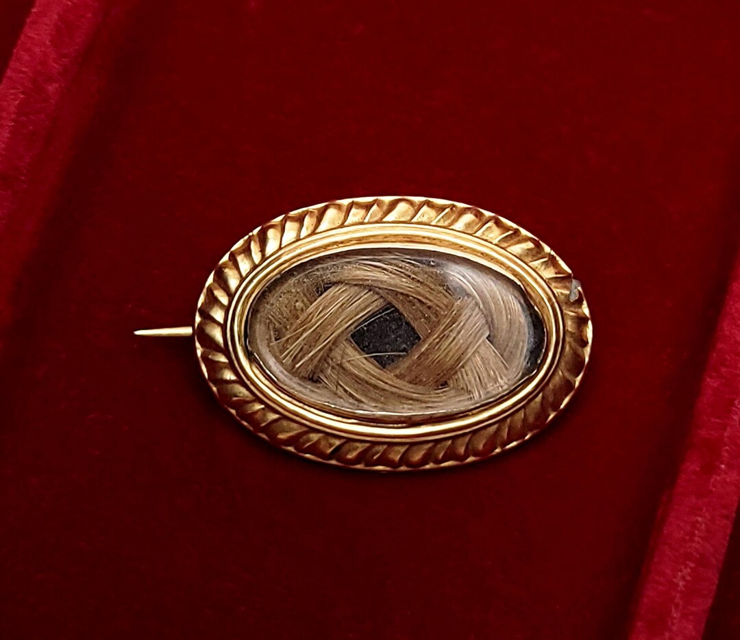 Antique Real Hair Mourning Brooch - Braided Hair in Gold Oval Pin - Etsy
