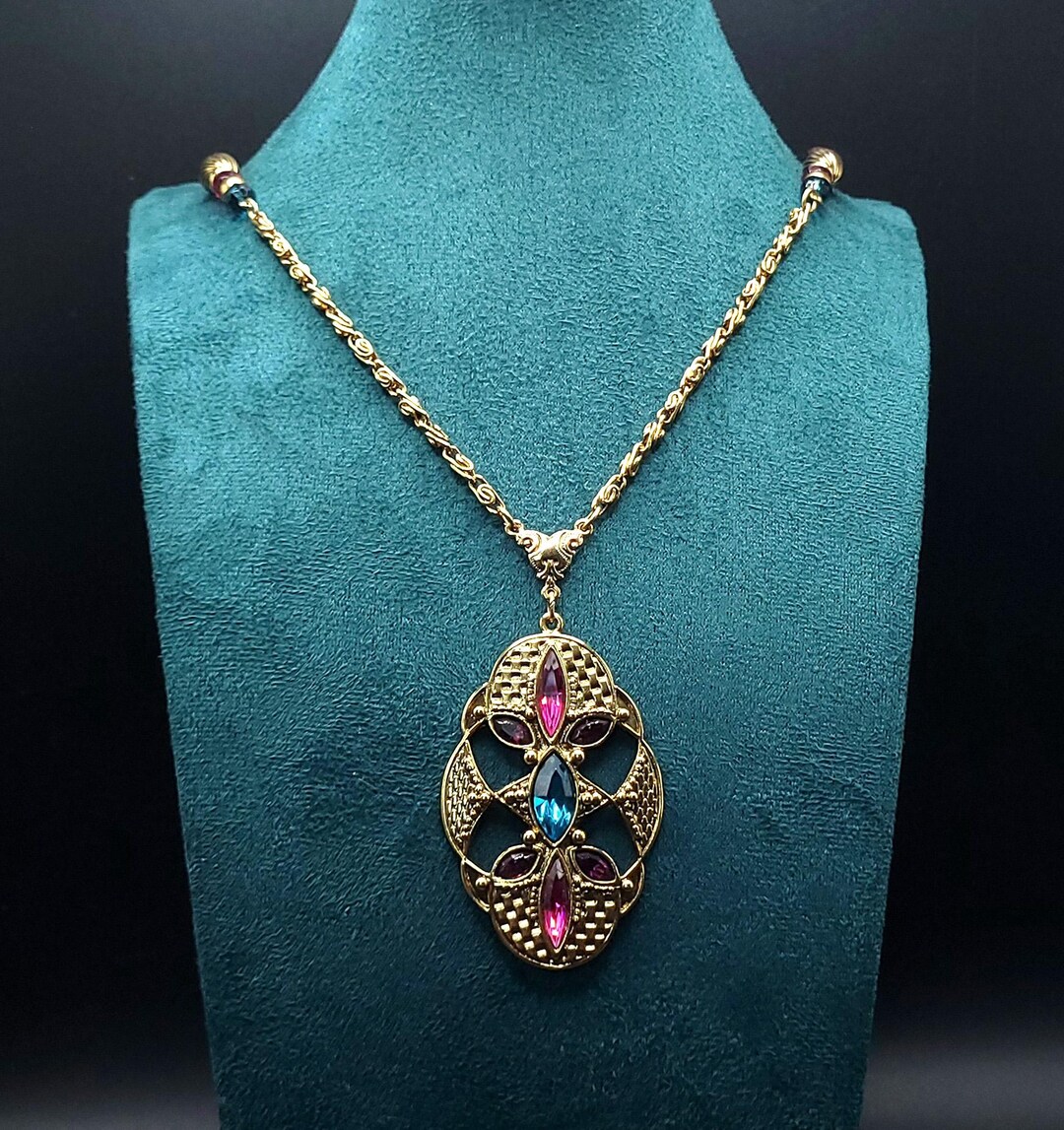 Vintage Loree Gold-tone Rhinestone Statement Necklace, 30" Chain - Etsy