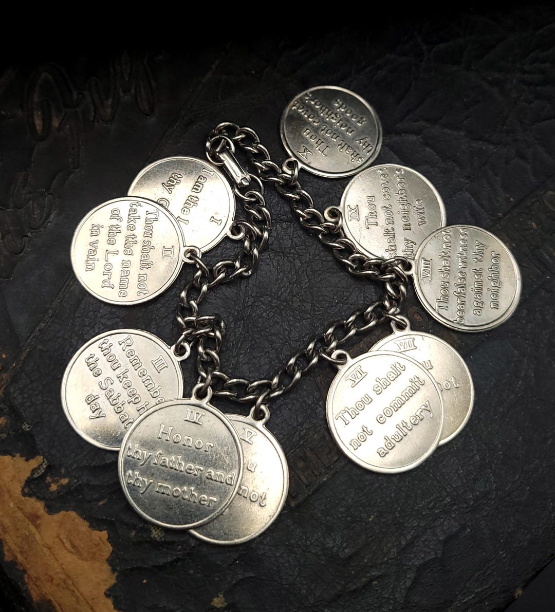 Vintage Silver Ten Commandments Coin Charm Bracelet - Etsy