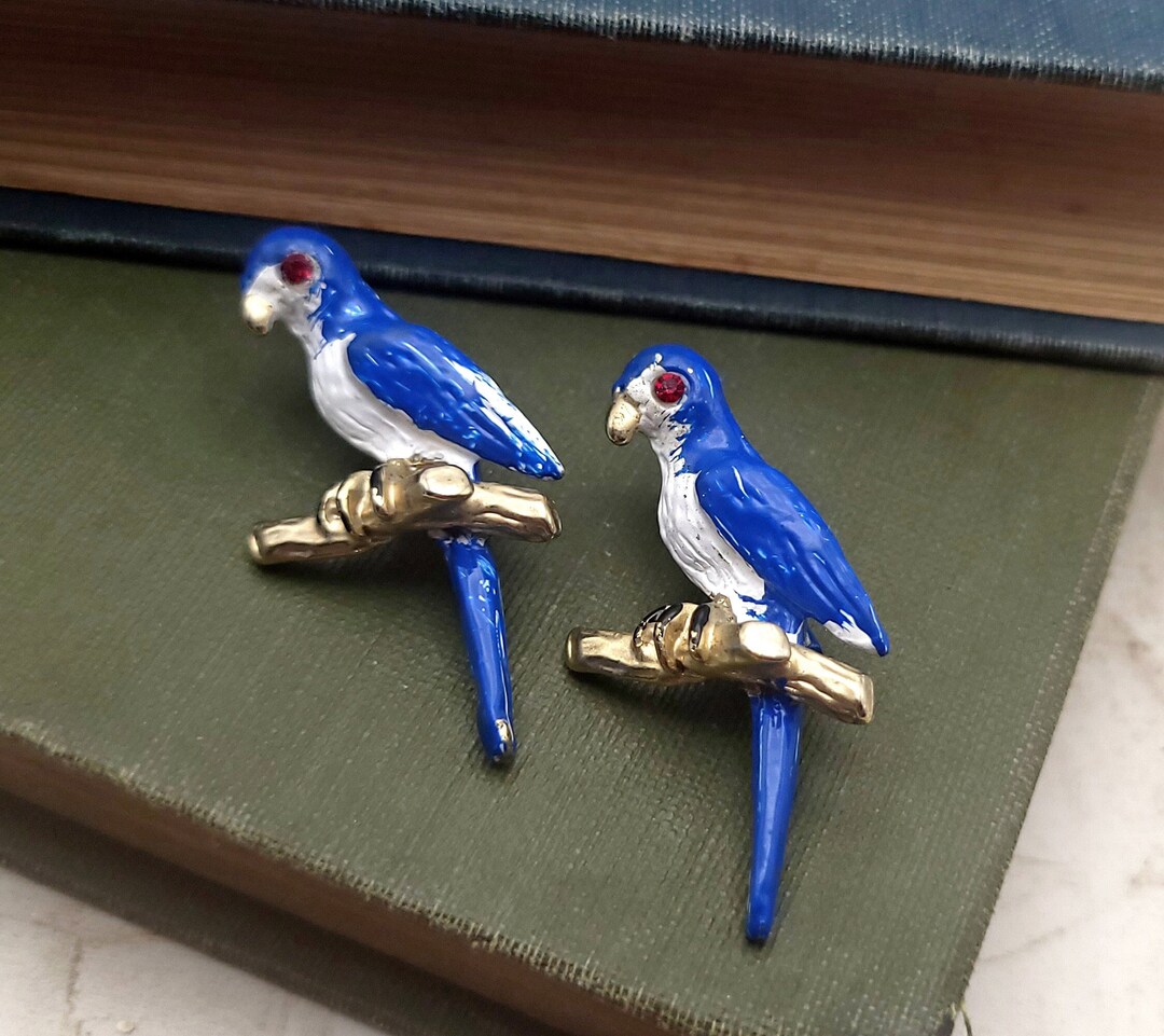 Vintage Blue Parrot Scatter Pins - Set of Two - Enameled Metal Blue and ...