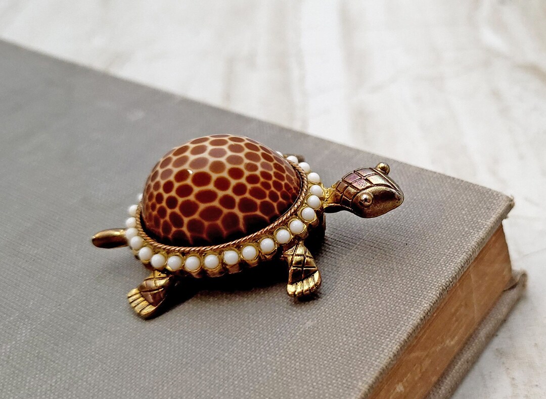 Vintage Brown Tortoise Brooch Cute Turtle Brooch Signed JJ - Etsy