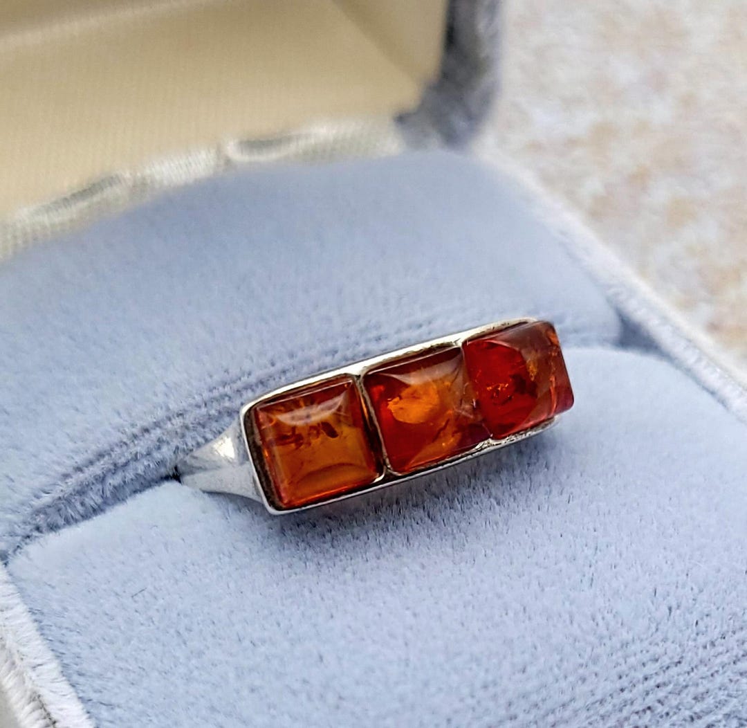 Vintage Sterling Silver and Amber Ring - Size 7-1/2 - Etsy