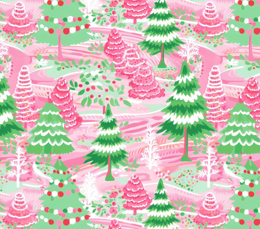 Watercolor Dreamy Christmas Tree Pattern Pure Cotton Fabric| 100% ...