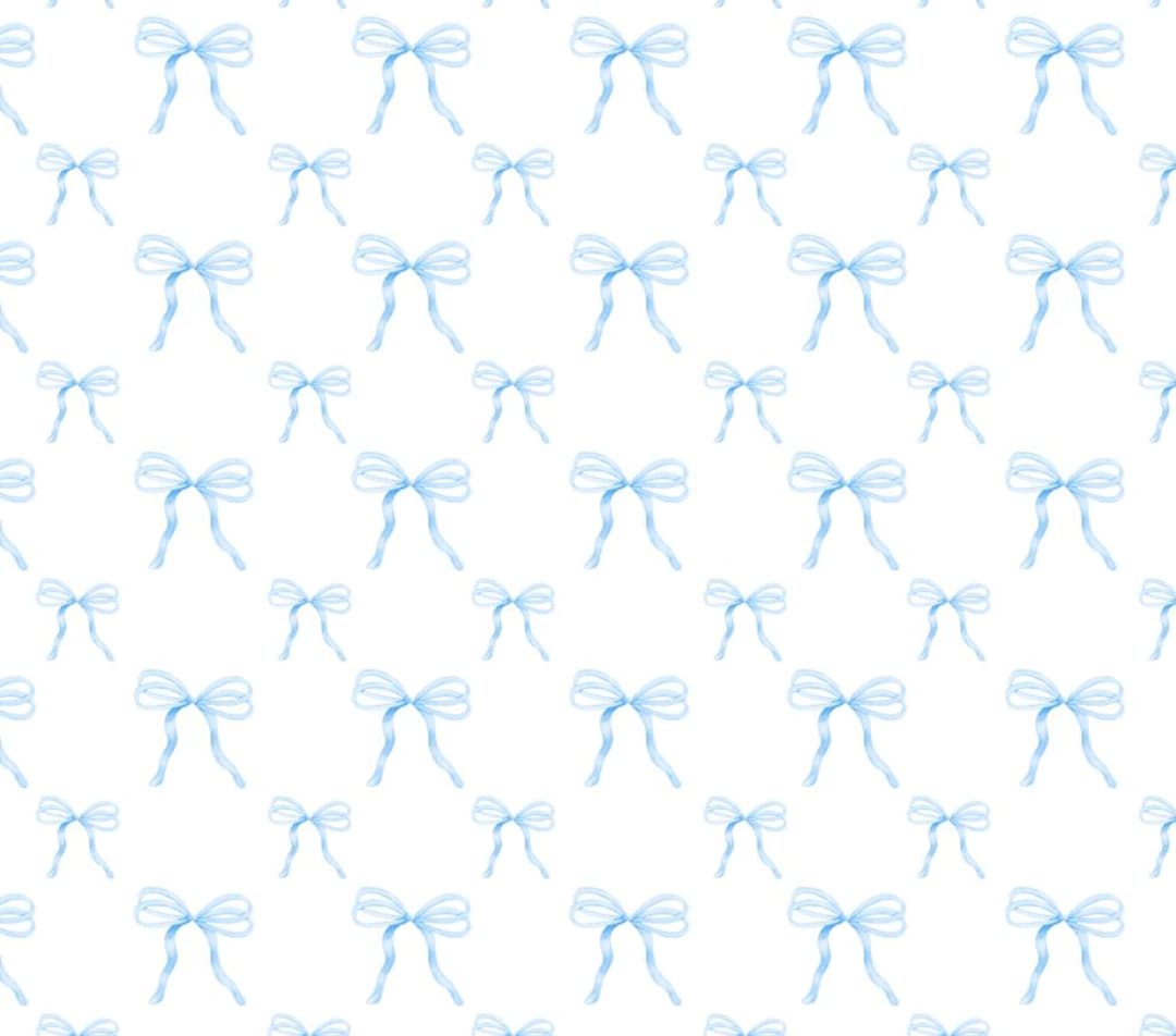 Coquette Blue Bow Watercolor Bow Tie Pattern Pure Cotton Fabric| 100% ...