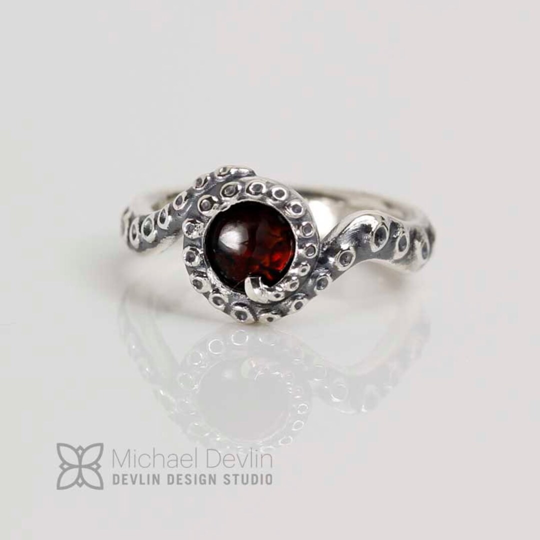Octopus Inspired Ring, Black Opal Created, Sterling Silver - Etsy