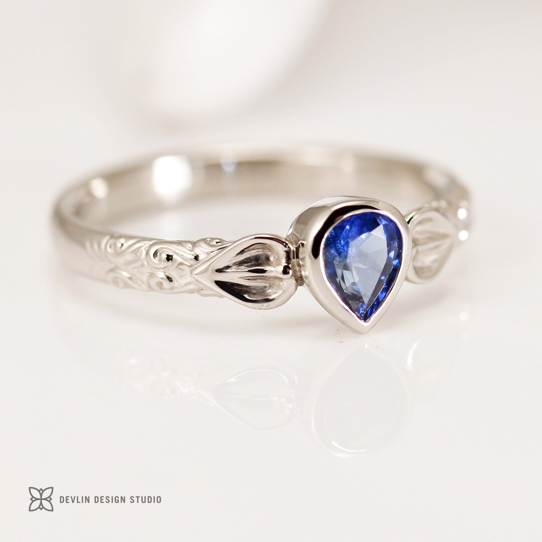 Peervorm blauwe saffier 14k witgoud - Etsy Nederland