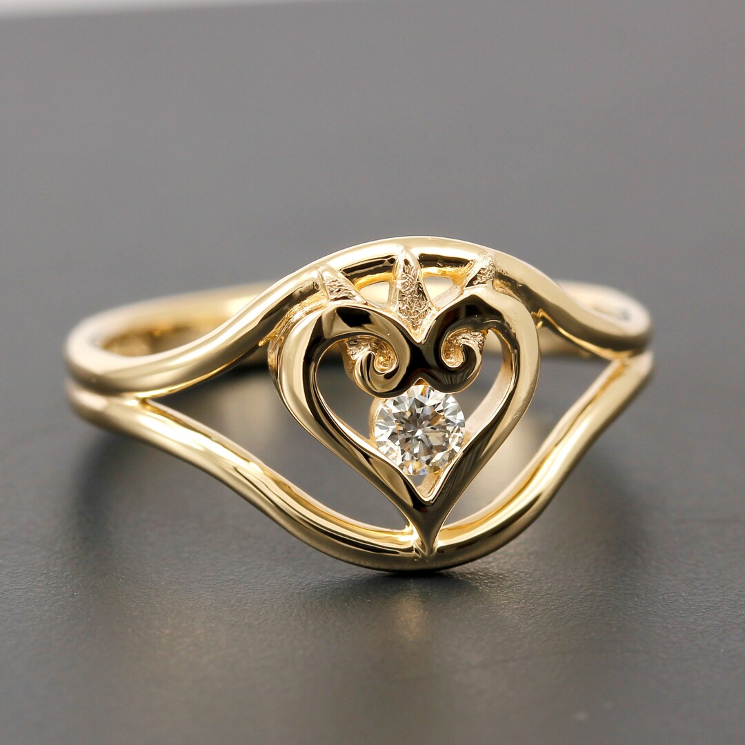 Kingdom Hearts Ring ,14k Yellow Gold With Lab Grown Diamond 0.10 Carat ...
