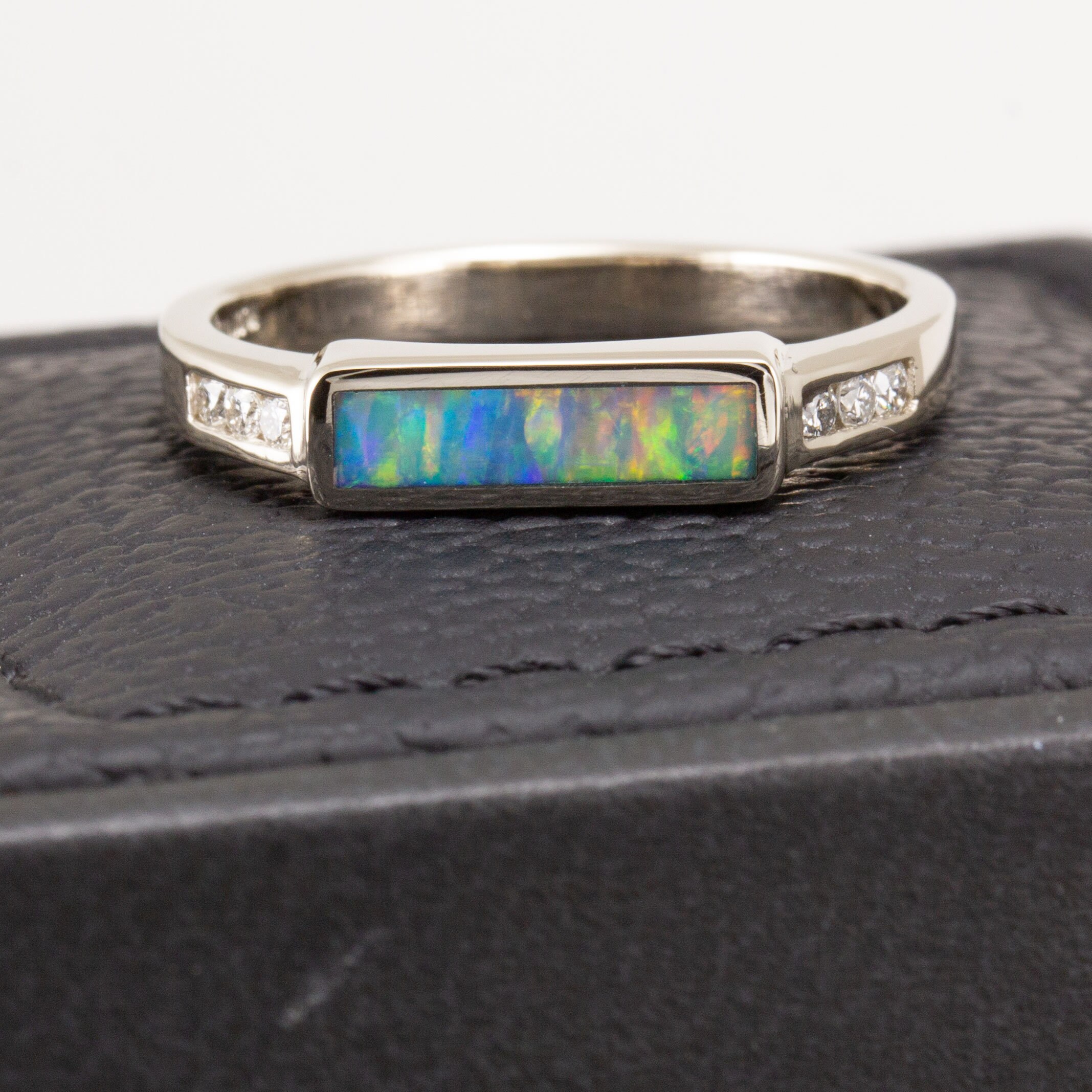 Opal Ring, Australian Opal Inlay Mutlicolor, 14k White Gold With ...
