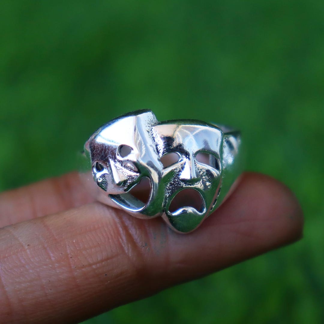 Sterling Silver Comedy Tragedy Mask Ring, Handmade Actor Jewelry - Etsy