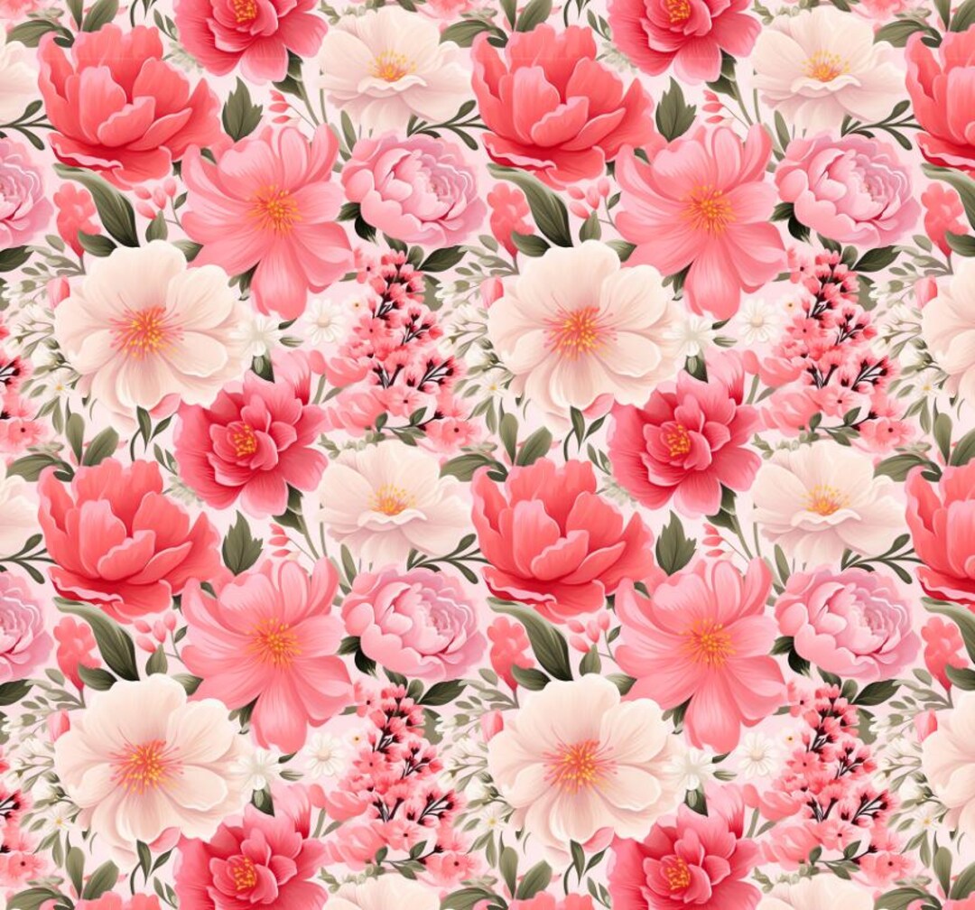 Rose Floral Pink Pattern - 100% Pure Cotton Fabric - Sold by Half Yard ...