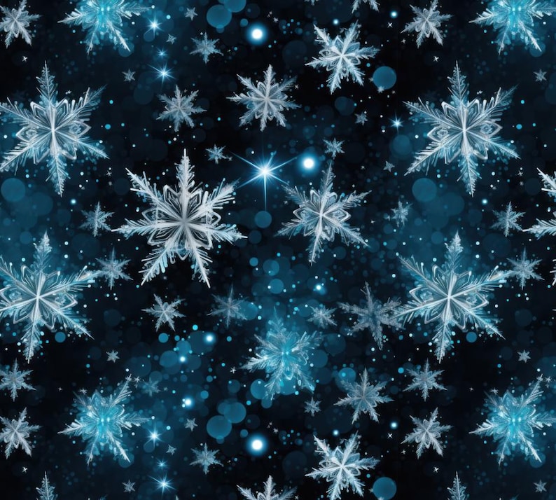 Sparkling Blue Snowflake Pattern - 100% Pure Cotton Fabric - Sold by ...