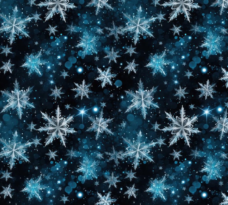 Sparkling Blue Snowflake Pattern - 100% Pure Cotton Fabric - Sold by ...