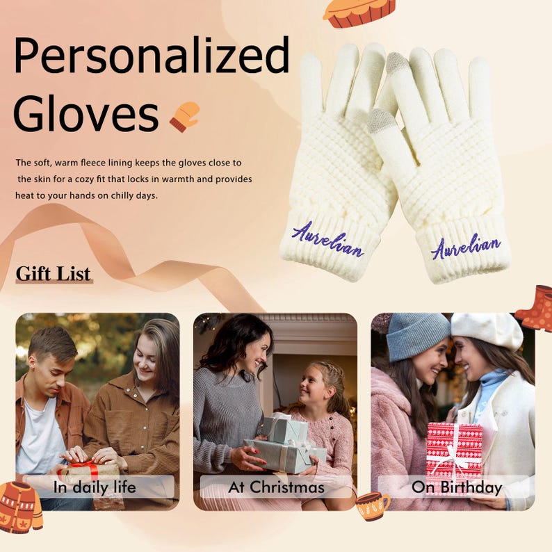 Personalized Touchscreen Gloves – Custom Name Winter Glove, Embroidered ...