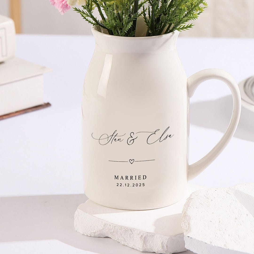 Custom Engraved Ceramic Names Vase,engagement Flower Vase,personalized ...