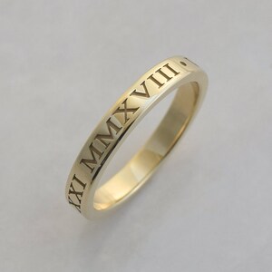 Personalized Roman Numeral Ring, 3mm Wide, 14K or 10K White, Rose or ...